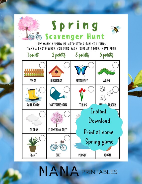 Spring Scavenger Hunt Printable Game Fun Spring Party Game - Etsy