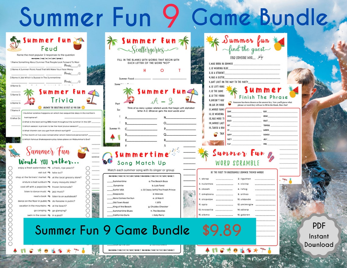 Summertime Song Match up Pool Party Game Summer Party Game Printable ...