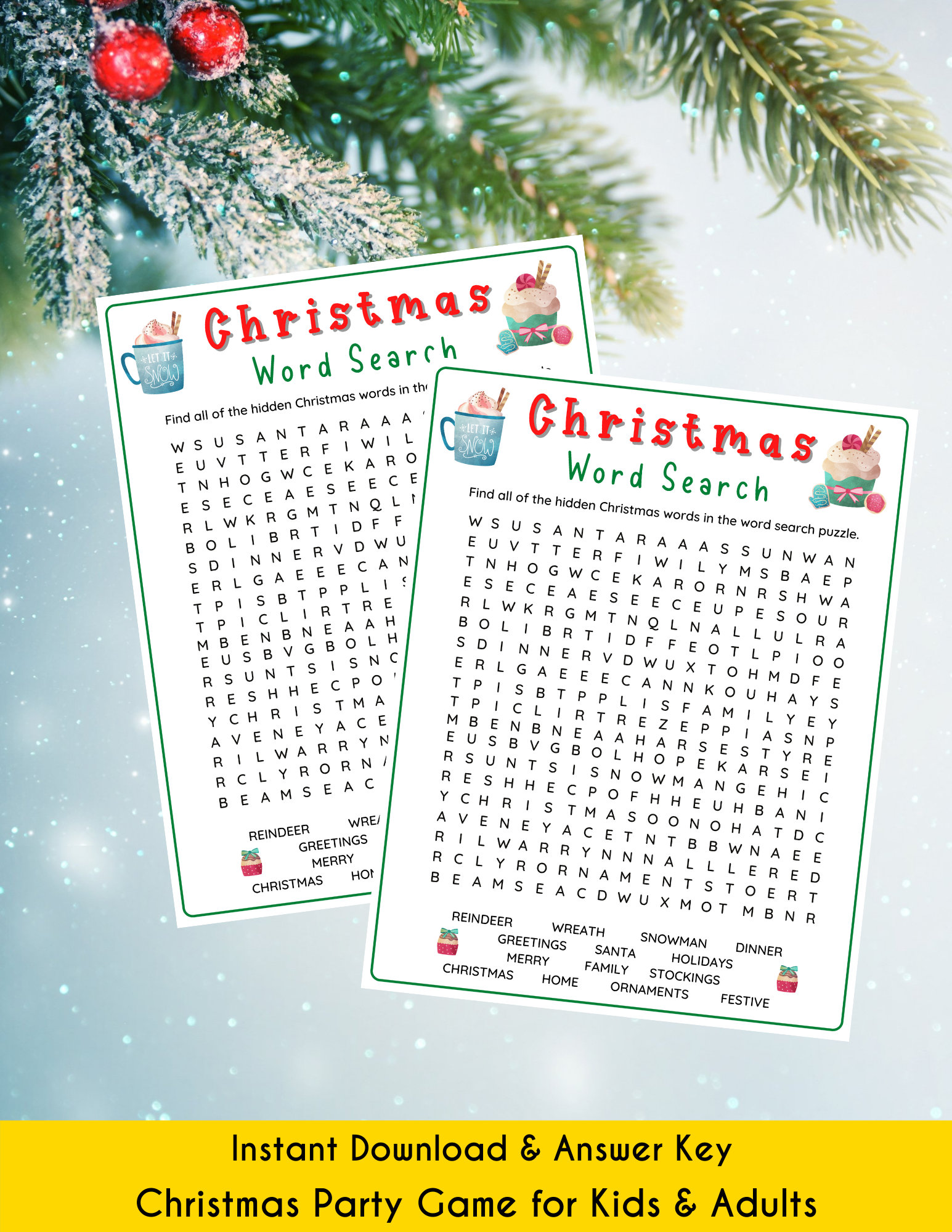 Christmas Word Search Printable Game, Holiday Party Game, Christmas ...
