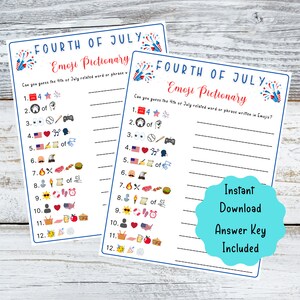 Fourth of July Emoji Pictionary Game: Family Trivia (printable PDF) - Etsy