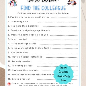 Printable Find the Colleague Office Party Game (PDF Files) - Etsy
