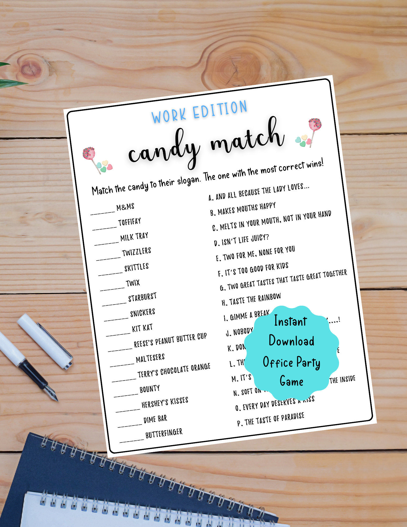 Office Party Candy Match Game: Printable Icebreaker (PDF) - Etsy