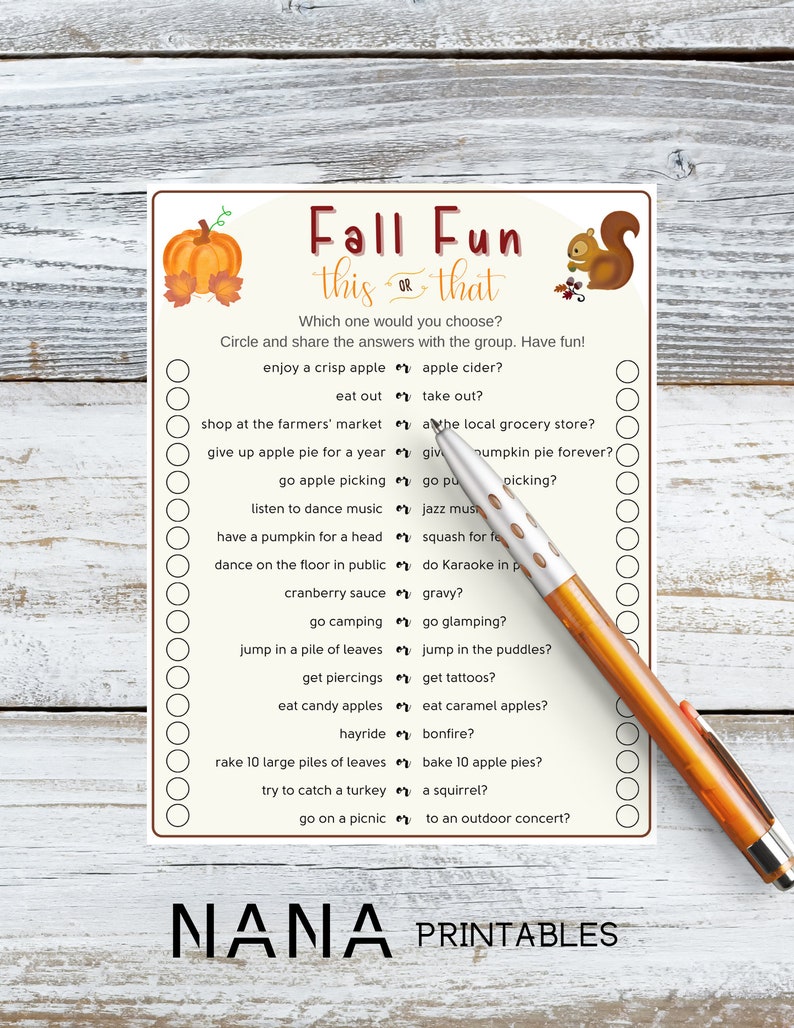 Fall This or That Game: Fun Autumn Activity (PDF) - Etsy