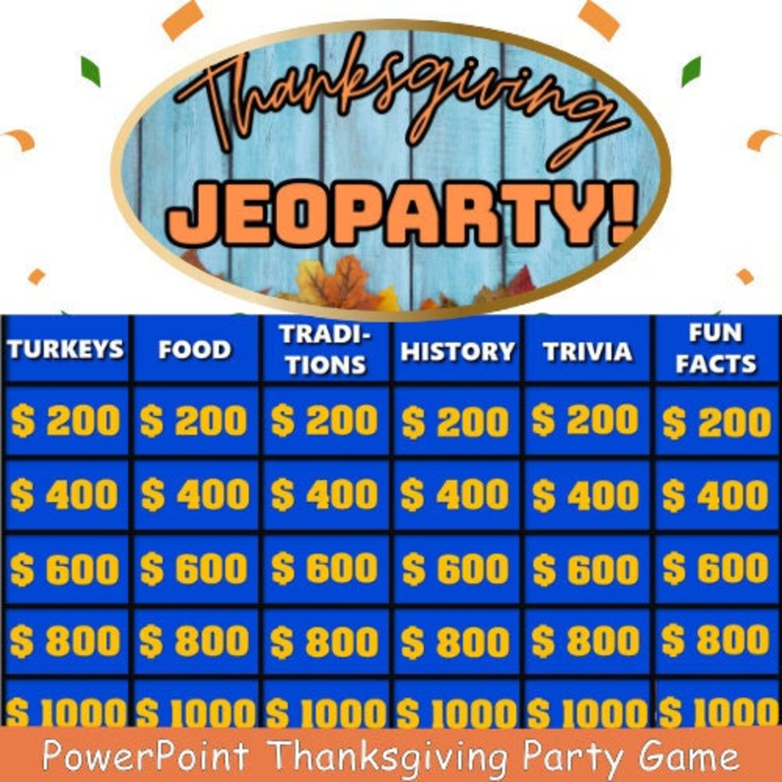 Thanksgiving Jeopardy Powerpoint Game: Family Party Fun (digital ...