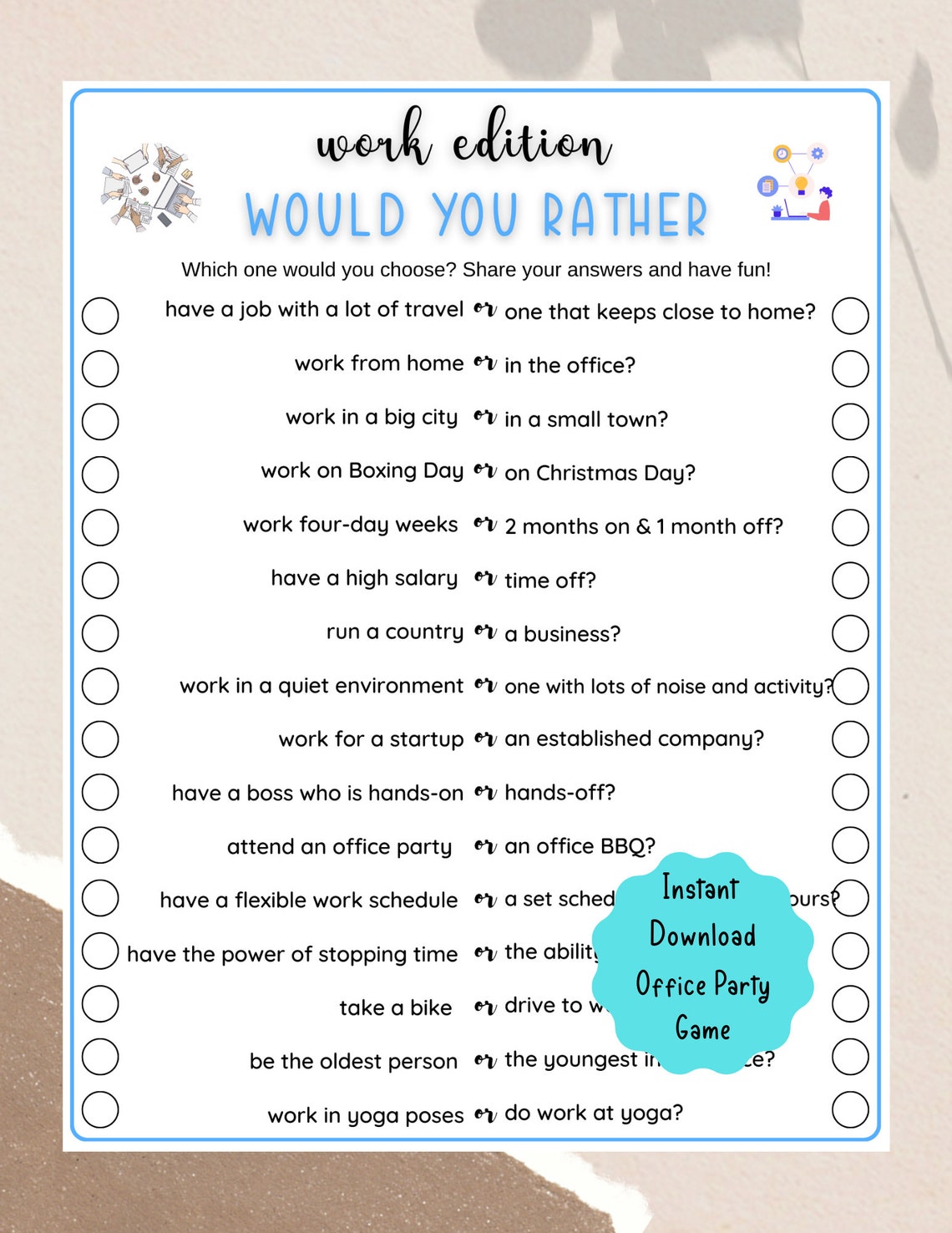 12 Office Party Printable Game Bundle Coworker Staff Game - Etsy