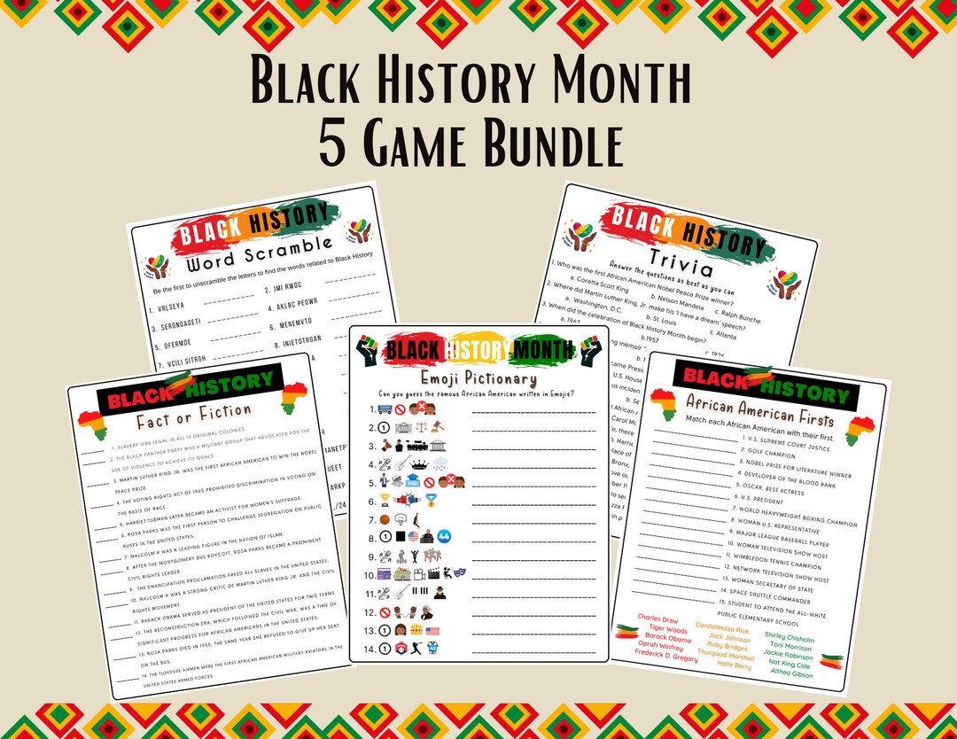 5 in 1 Black History Month Game Bundle, Fun Educational Game Kids ...