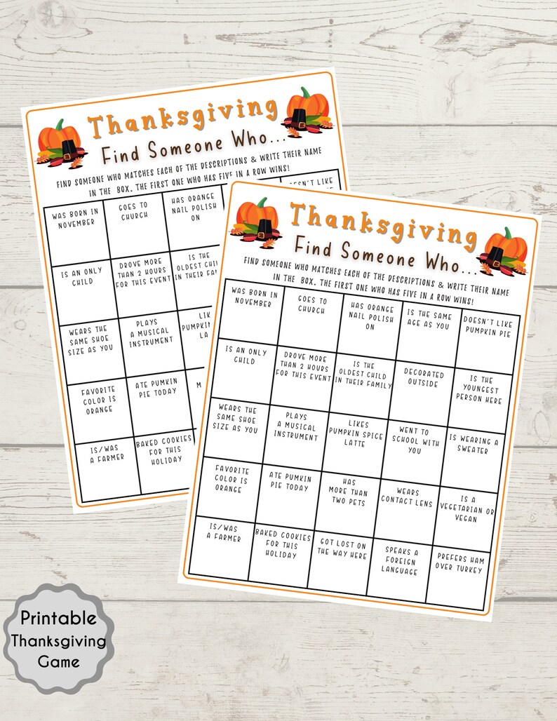 Thanksgiving Find Someone Who Game: Printable Party Activity (PDF ...