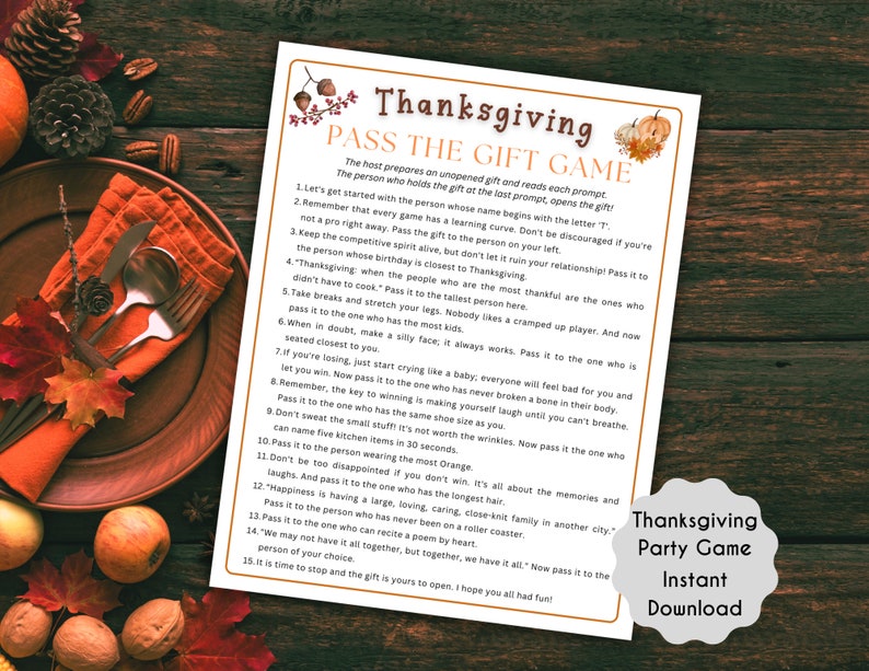 Thanksgiving Party Game Printable Thanksgiving Game for Kids - Etsy