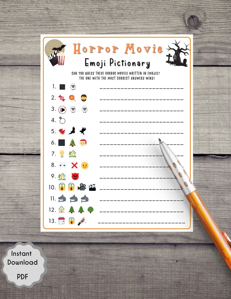 Halloween Horror Movie Emoji Pictionary Game Scary Movie - Etsy Australia