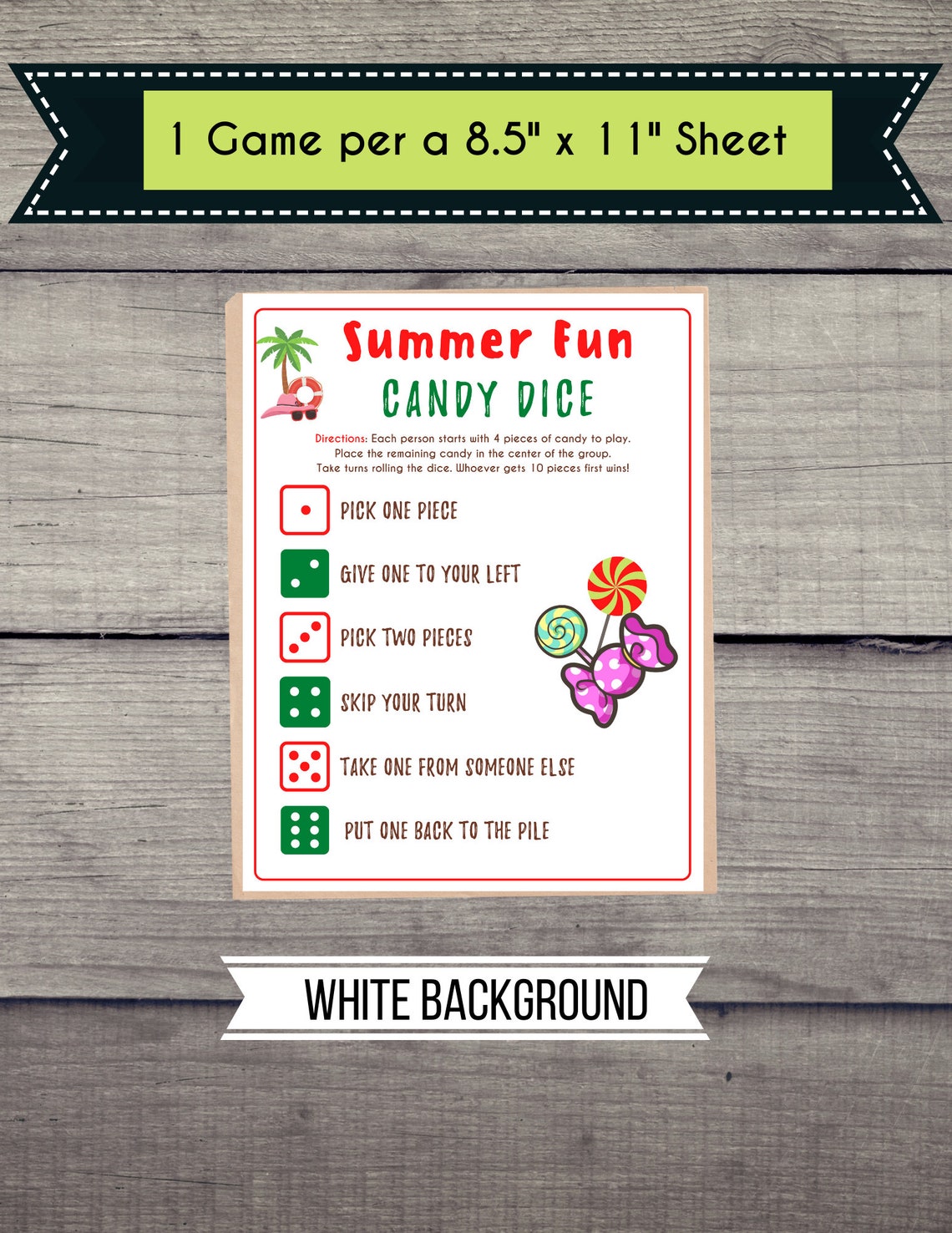 Summer Fun Candy Dice Game Pool Party Game Summer Family - Etsy