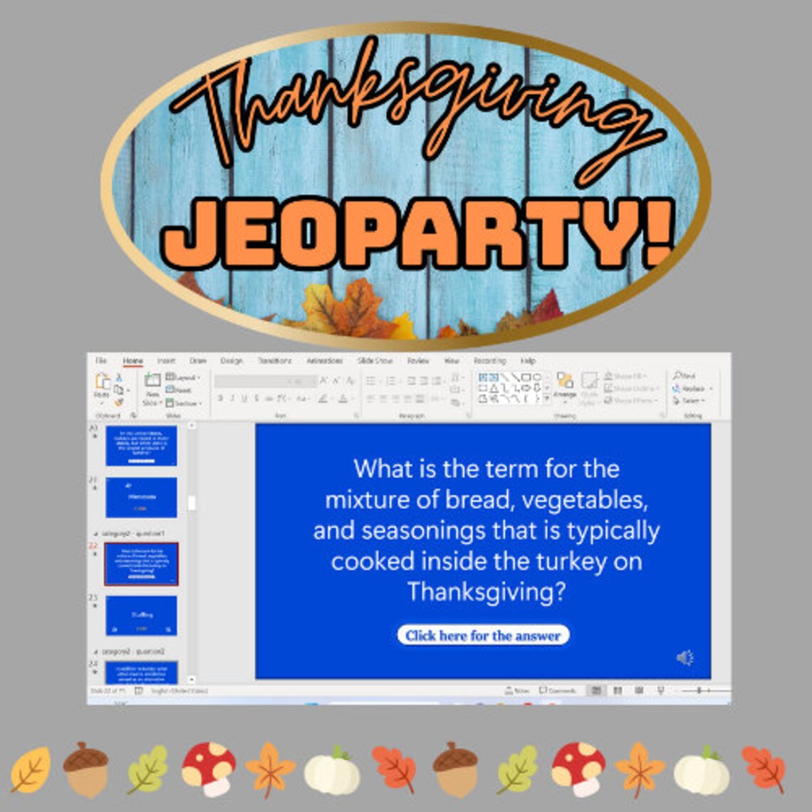Thanksgiving Jeopardy Powerpoint Game: Family Party Fun (digital ...