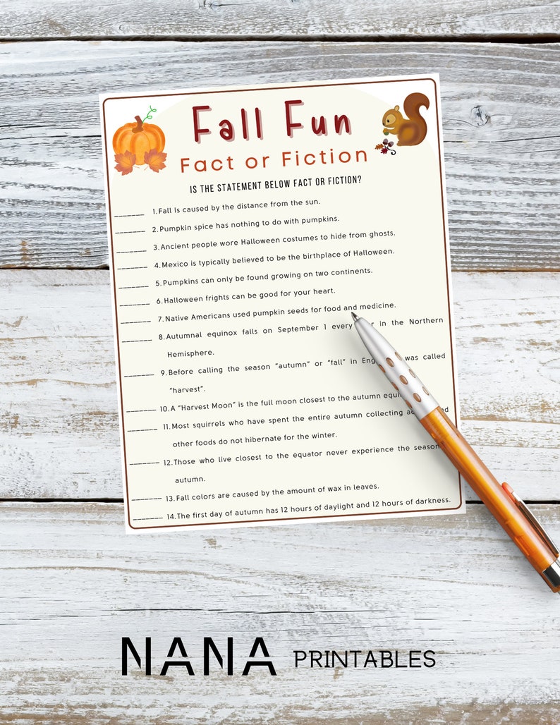 Fall Fact or Fiction Game: Autumn Thanksgiving Activity (PDF Download ...