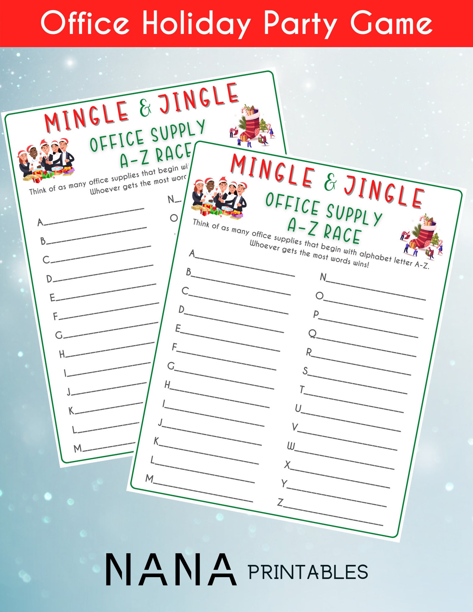 Office Supply A to Z Party Game, Christmas Printable Game, Office ...