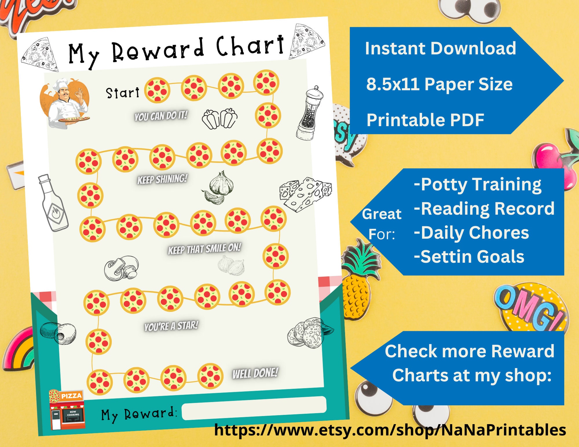 Printable Pizza Reward Chart for Kids Chart, Pizza Positive Behavior ...