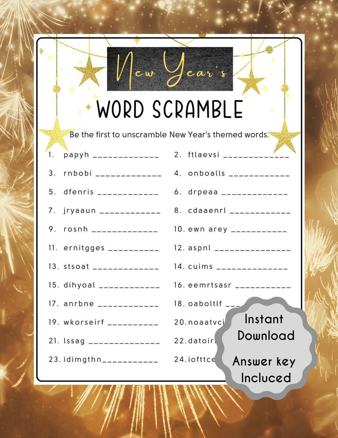 New Years Word Scramble Game Printable, New Year's Eve Game, New Year ...