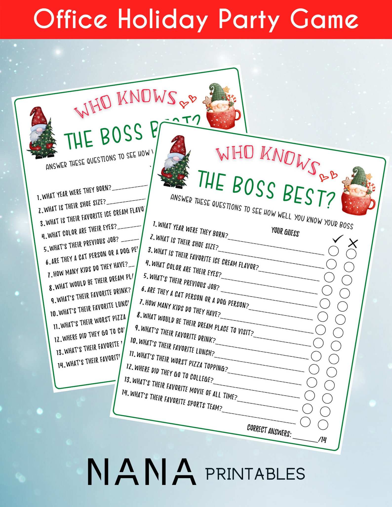 Office Holiday Who Knows the Boss Best Game, Christmas Party Printable ...