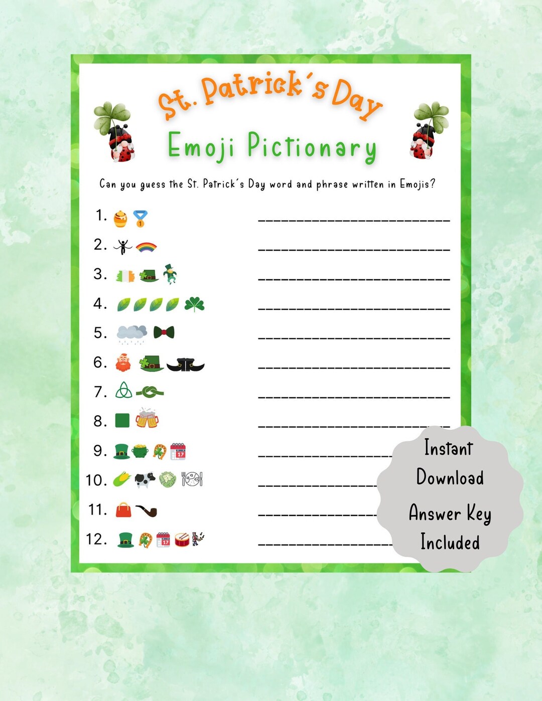St. Patrick's Day Emoji Game Fun Printable St. Patrick's Game for Kids ...