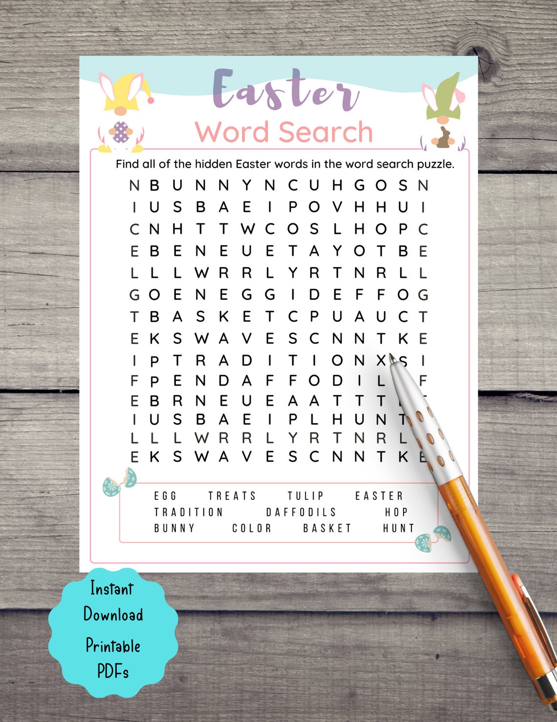 Easter Word Search Game Easter Printable Game for Kids & | Etsy
