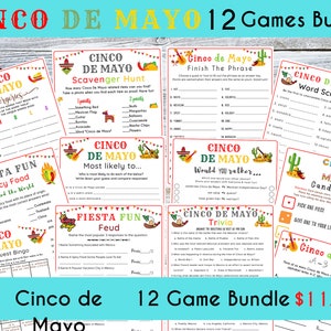 5 Cinco De Mayo Games Bundle L Fun Printable Game Mexican Fiesta Trivia ...
