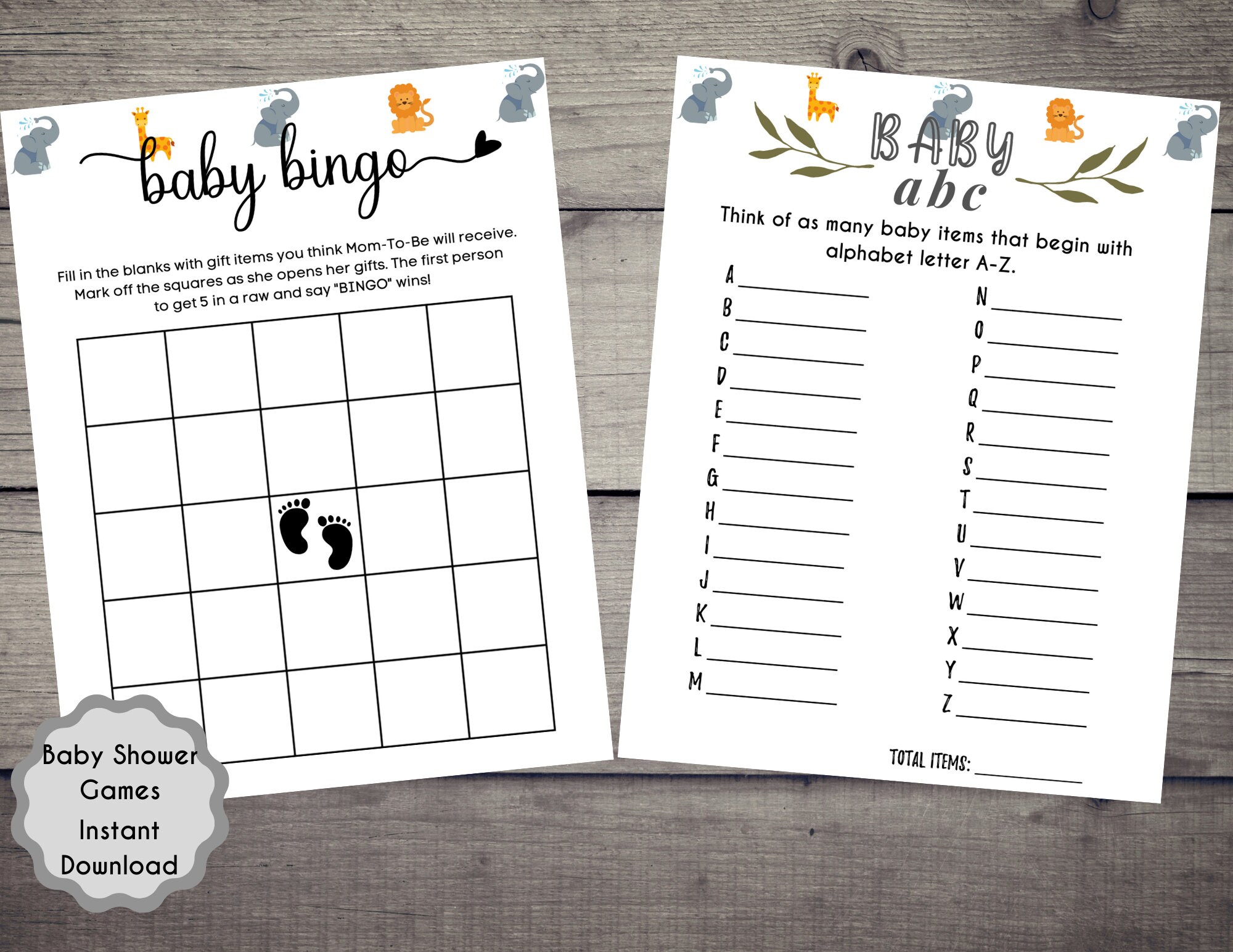 Baby Shower Baby Abc & Bingo Games Printable Baby Shower - Etsy