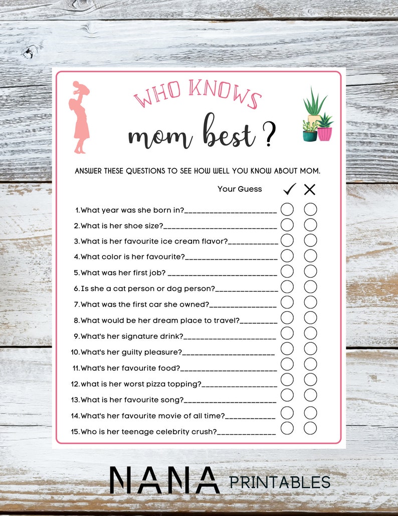 Mother's Day Who Knows Mom Best L Mother's Day Games for Kids & Adults ...