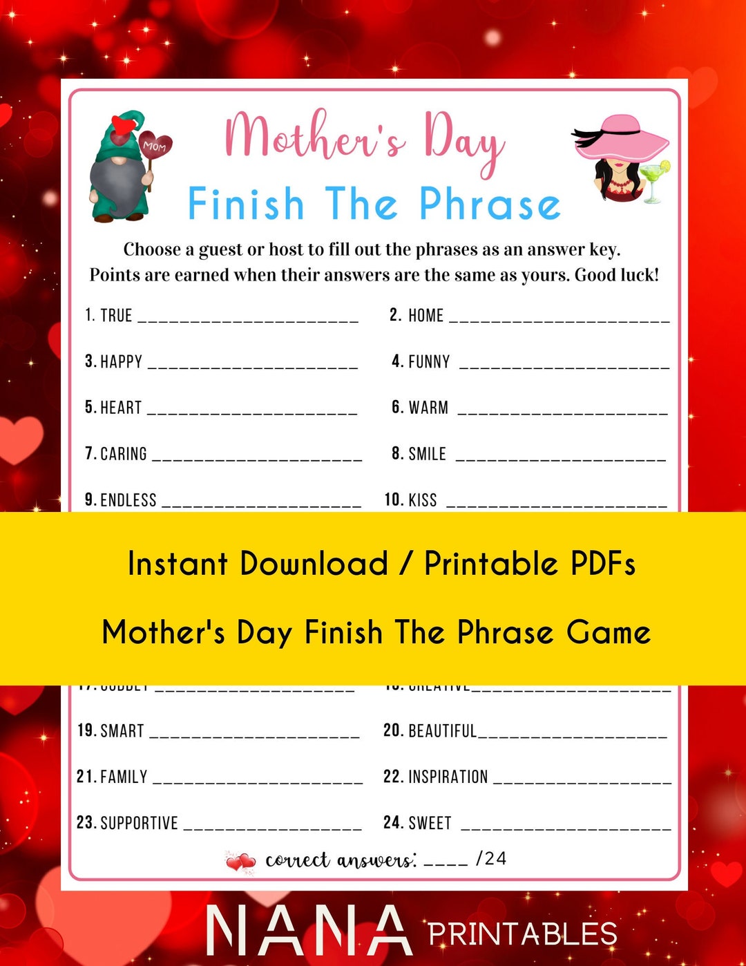 Mother's Day Finish the Phrase Game | Mother's Day Game for Kids ...