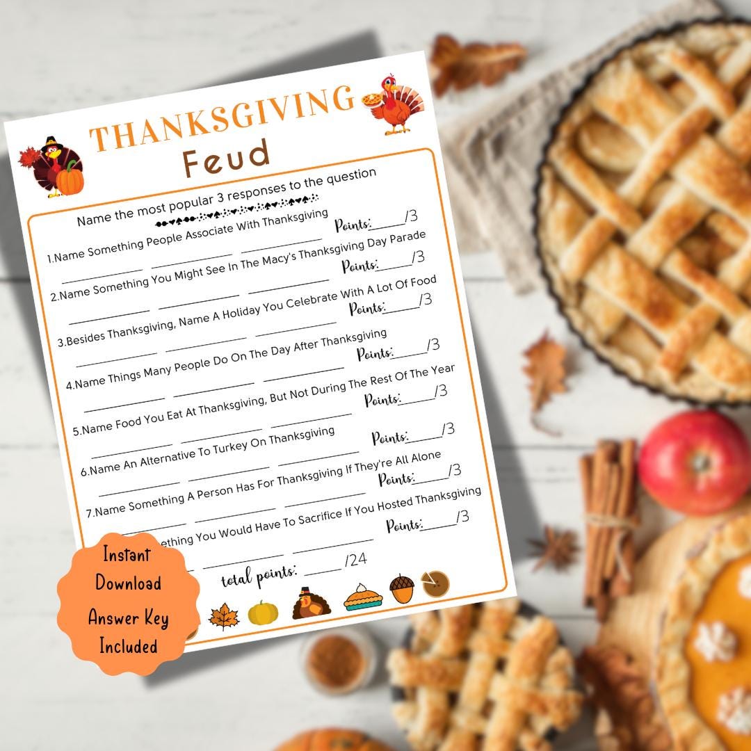 Thanksgiving Feud Game: Printable Trivia for Family & Friends (PDF ...