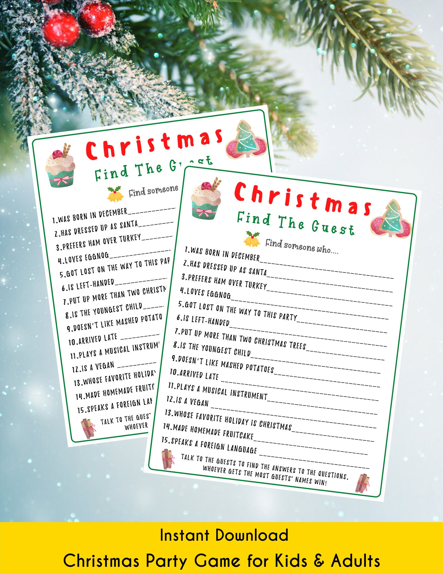 Christmas Game Find the Guest Holiday Party Game Fun Christmas ...