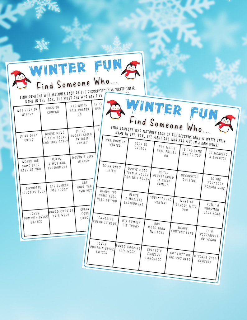Fun Winter Find Someone Who Bingo Game Printable Holiday Party Game ...