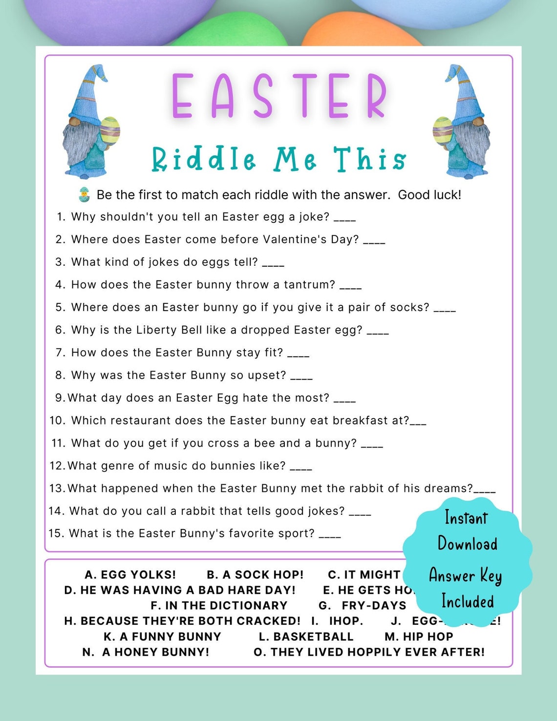 Easter Riddle Me This Game Easter Printable Game for Kids & - Etsy