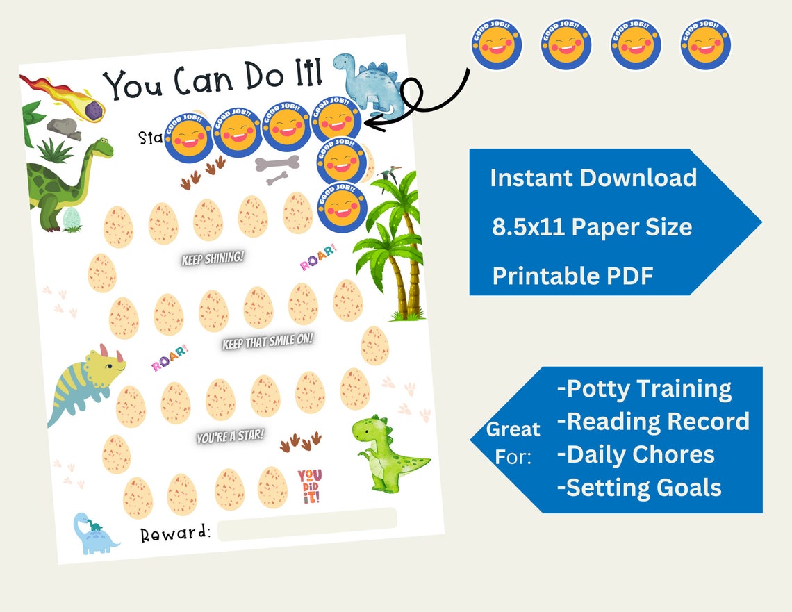 Printable Dinosaur Reward Chart for Children, Dinosaur Positive ...