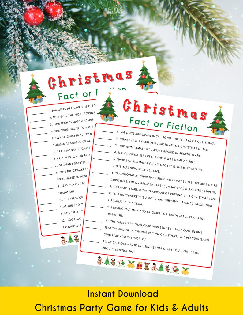 Christmas Fact or Fiction Game: Printable Holiday Party Game (PDF) - Etsy