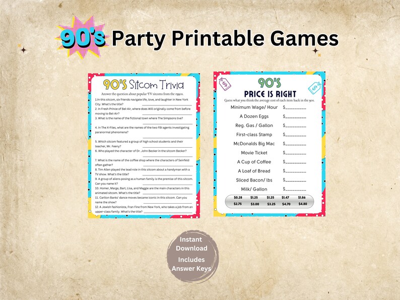 90s Theme Party Games, 90s Party Games Printable, 90s Music Movie ...