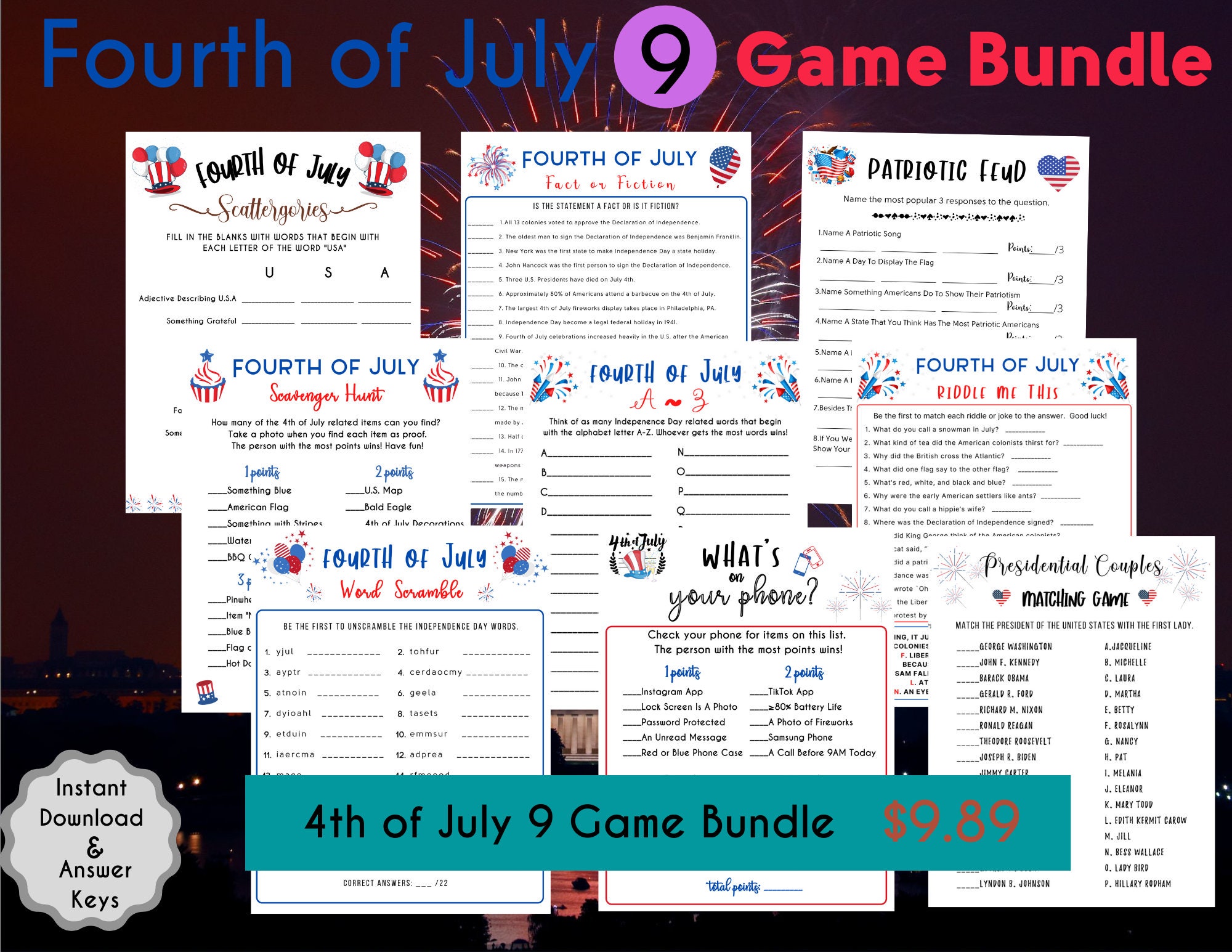 Fourth of July Word Scramble Game Independence Day Game 4th of July ...