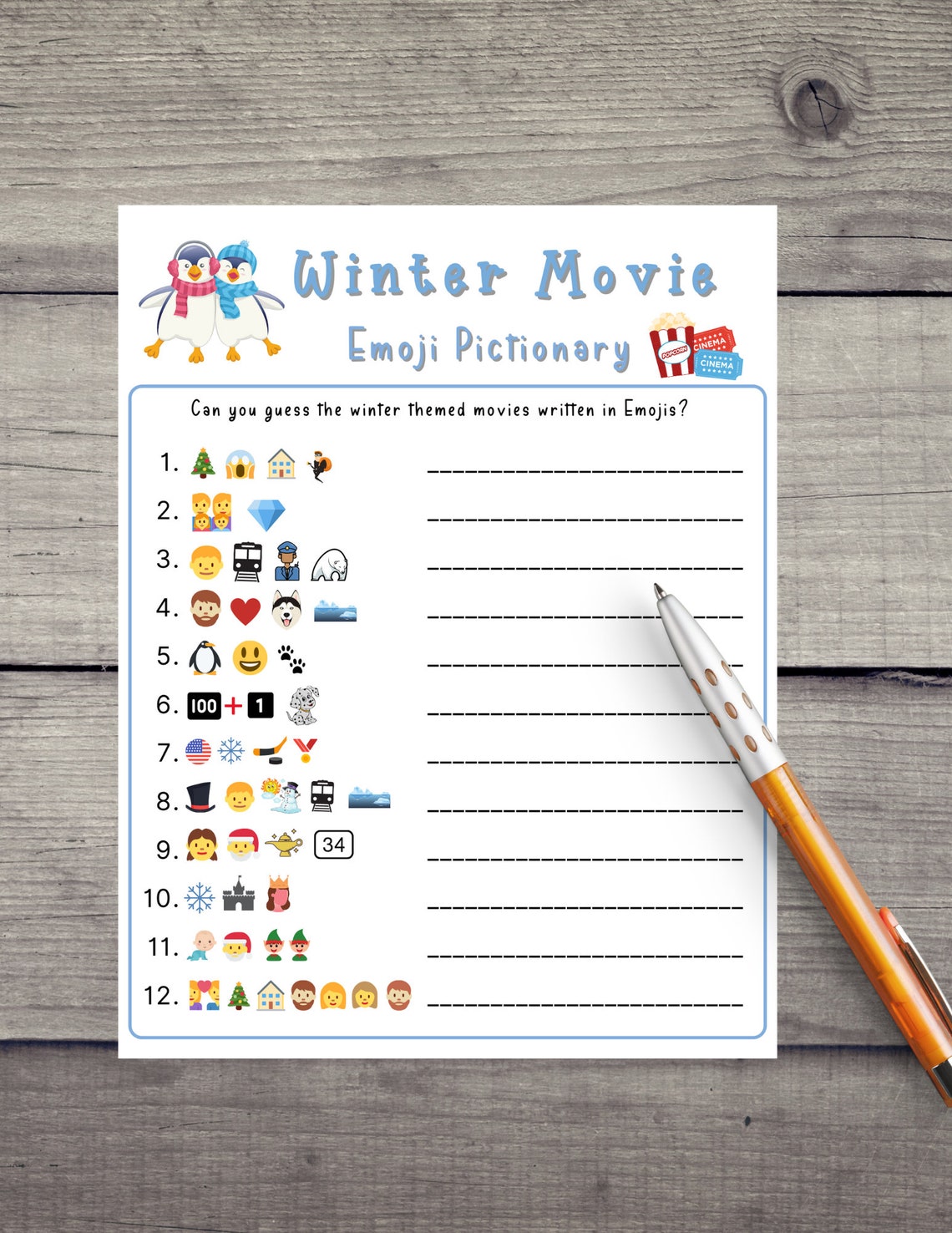 Winter Movie Emoji Game Holiday Party Game Winter Activity - Etsy