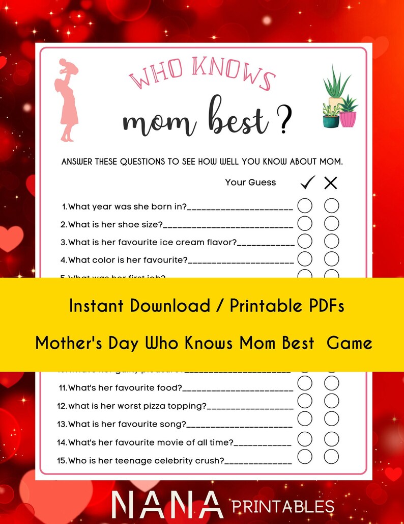 Mother's Day Who Knows Mom Best L Mother's Day Games for Kids & Adults ...