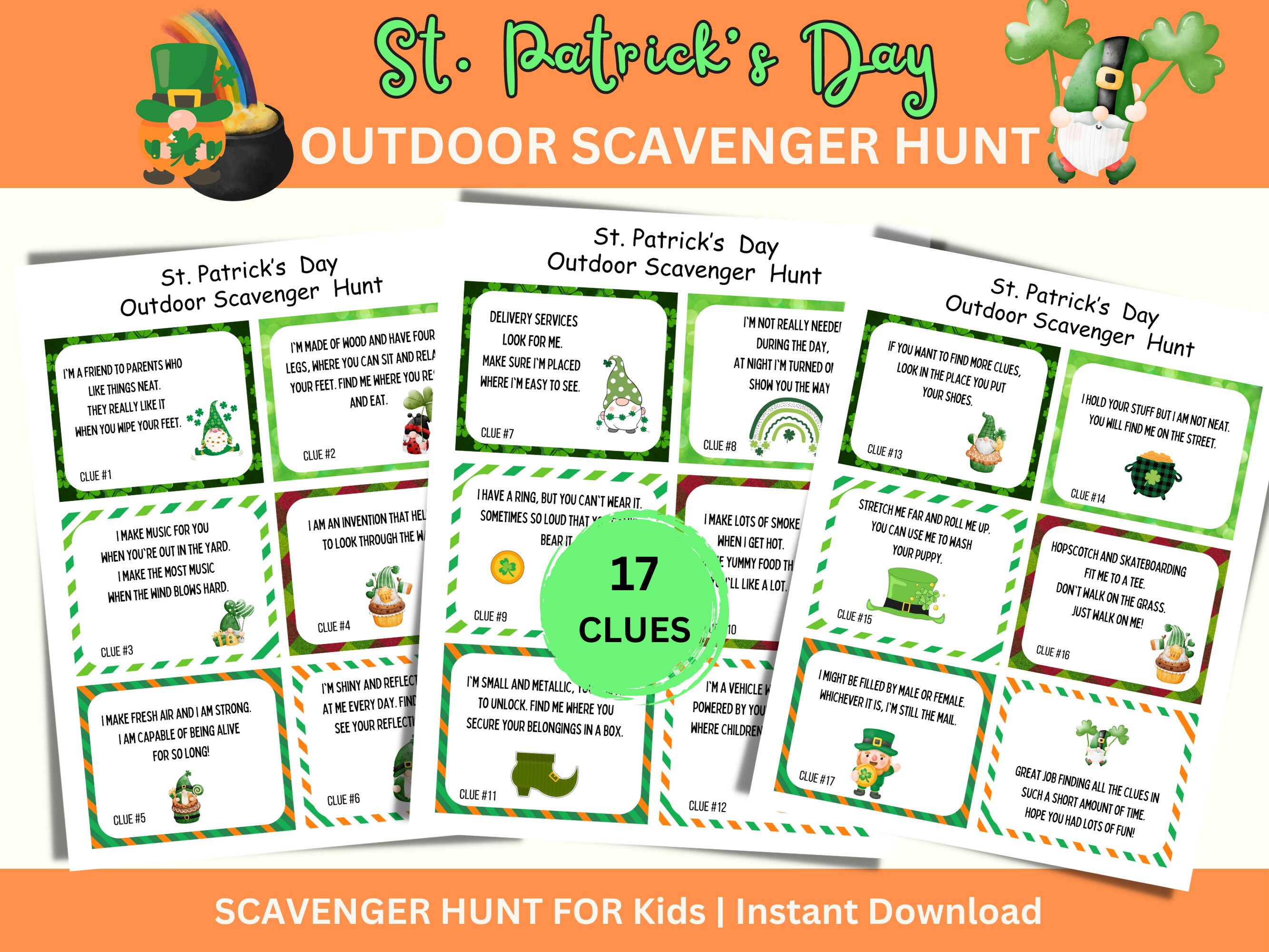 Out Door St. Patrick's Day Scavenger Hunt for Kids Printable Game, Fun ...
