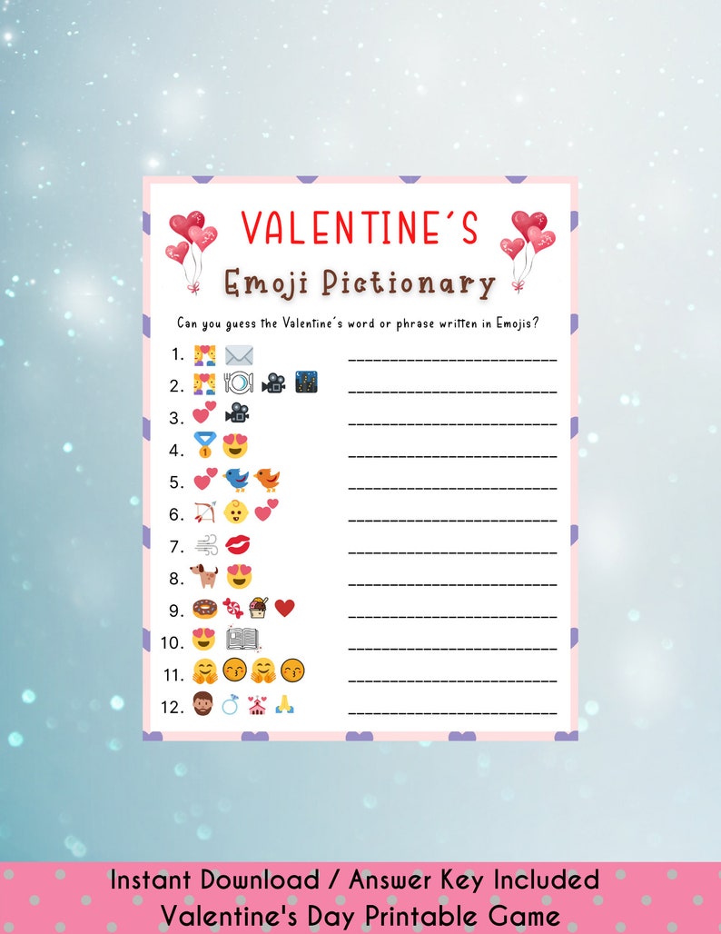 Valentine's Day Emoji Pictionary Game Valentine's Quiz Fun Valentines ...