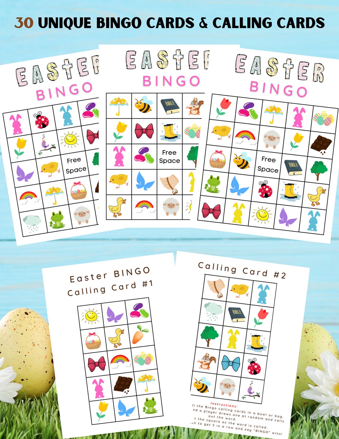 30 Easter Bingo Unique Cards With Calling Cards Fun - Etsy
