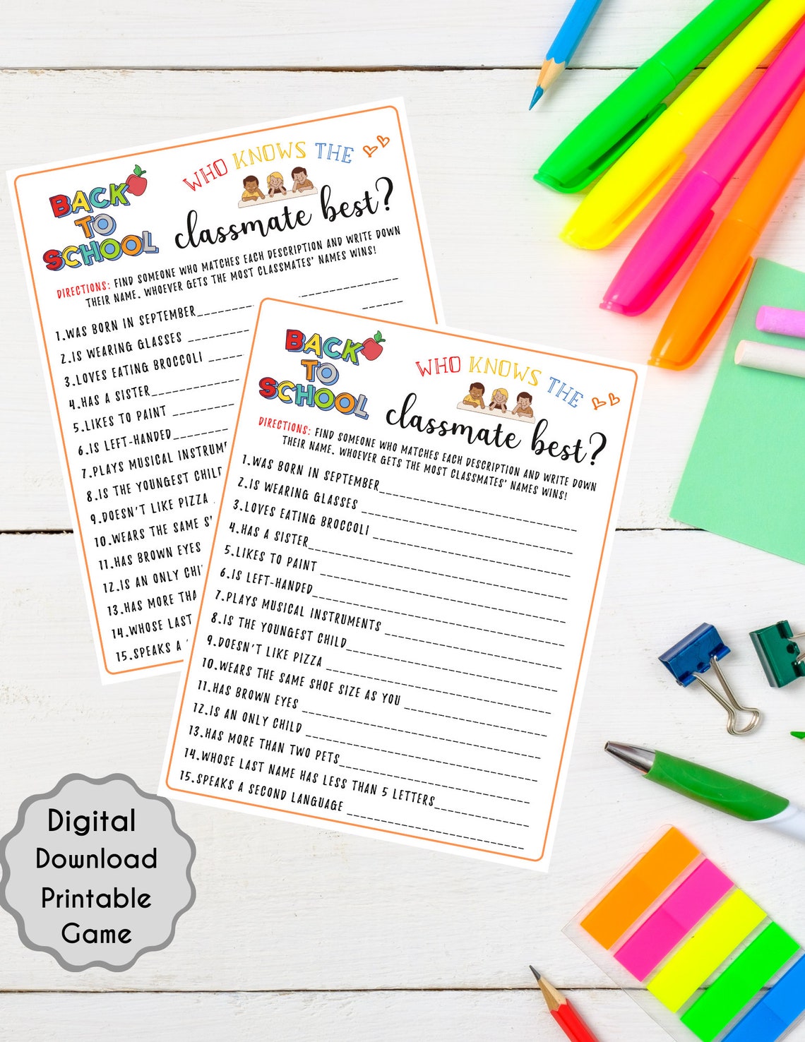 Printable Back to School Who Knows the Classmate Best Game - Etsy