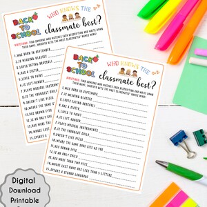 Printable Back to School Who Knows the Classmate Best Game | Classroom ...