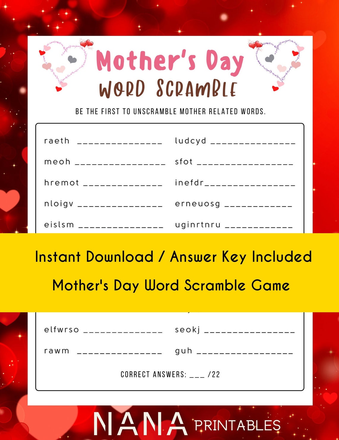 Mother's Day Word Scramble Game Mother's Day | Etsy