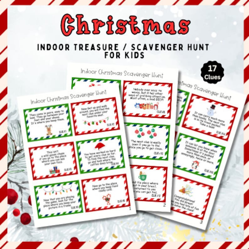 Christmas Scavenger Hunt Indoor for Kids, Christmas Treasure Hunt Clues ...