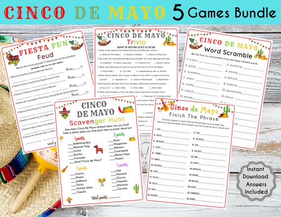 5 Cinco De Mayo Games Bundle L Fun Printable Game Mexican - Etsy