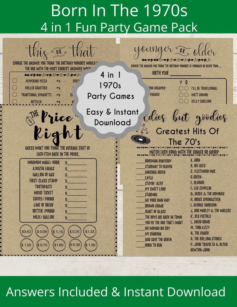 1970'S 4 in 1 Party Games 1970s Birthday Party Games - Etsy