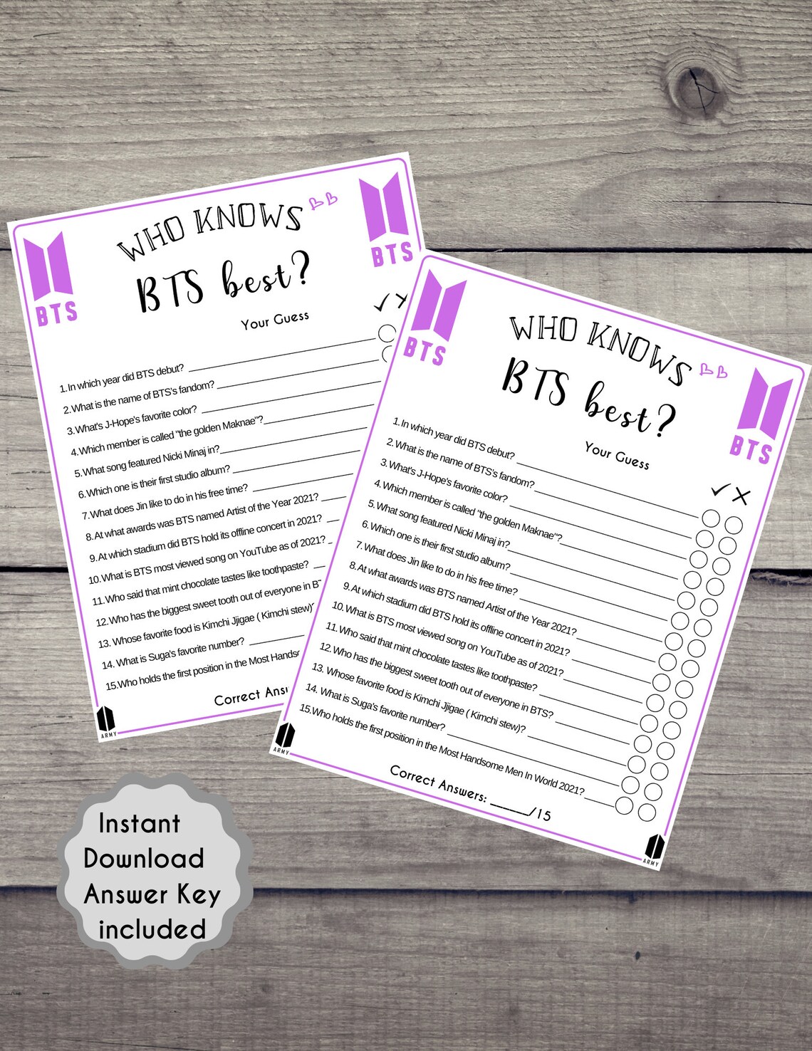 Bts Trivia Game Bundle BTS Party Game Set BTS Fans BTS - Etsy