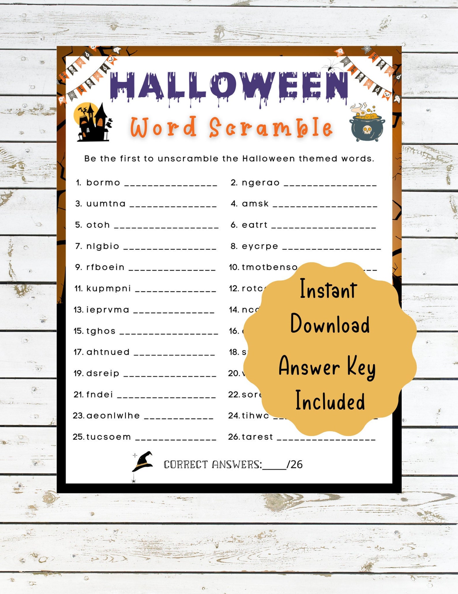Halloween Word Scramble Game Fun Halloween Printable Games Instant ...