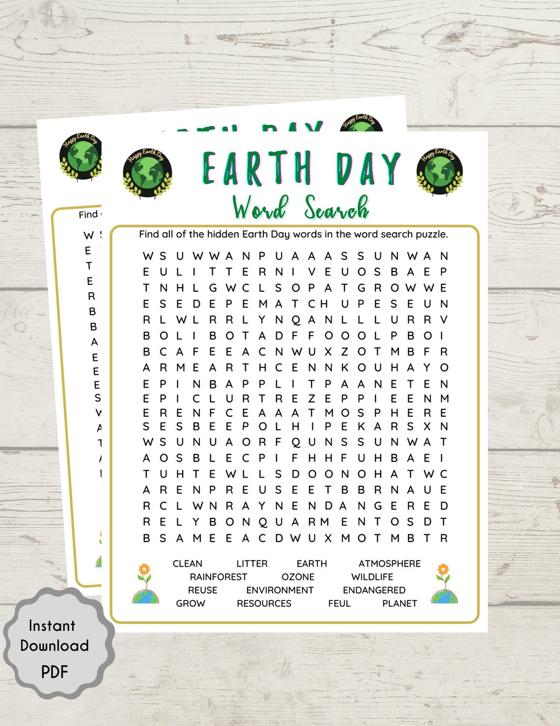 Earth Day Word Search Game Earth Day Game for Kids & Adults | Etsy