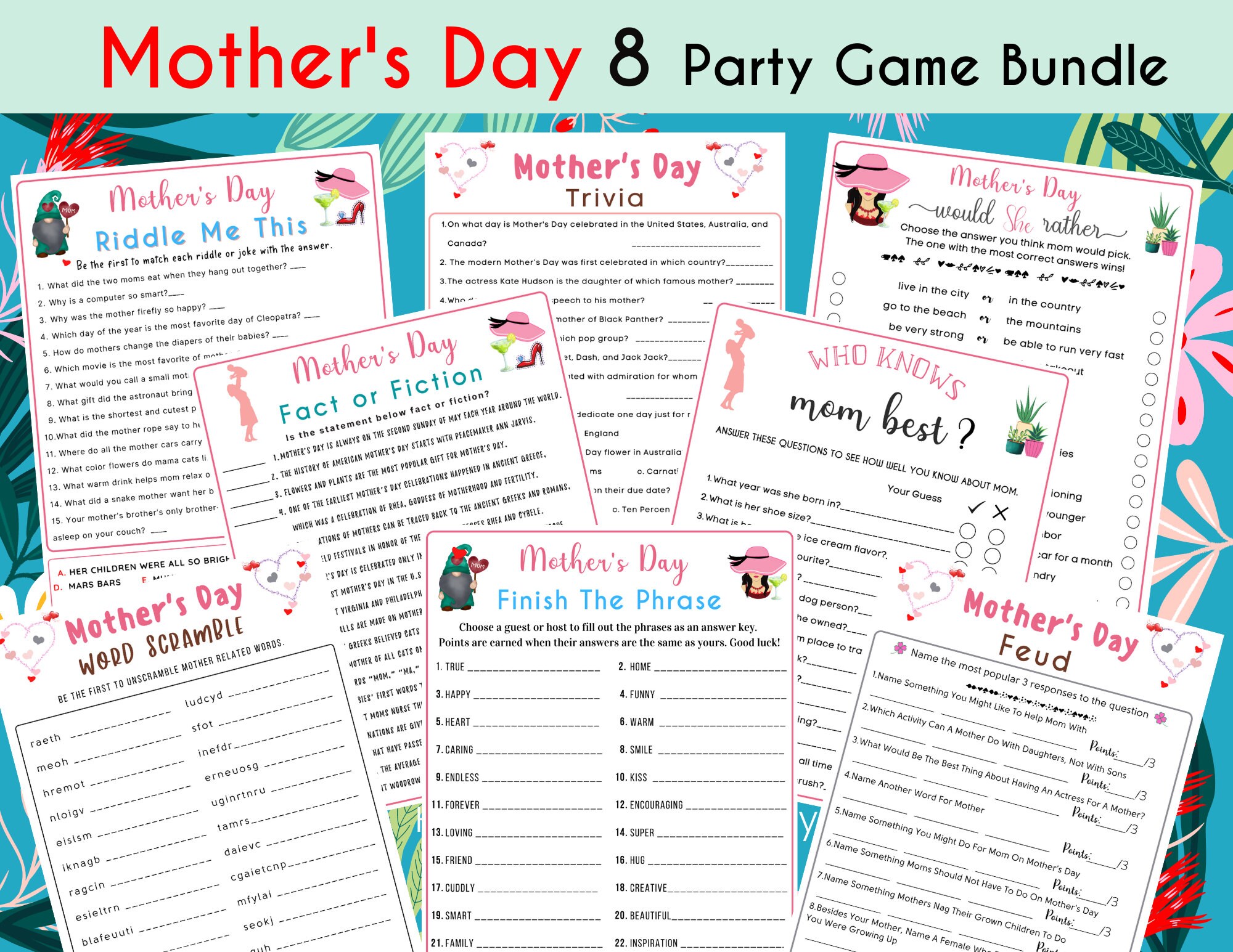 8 Mother's Day Game Bundle Mother's Day Game for Kids & Adults Family ...