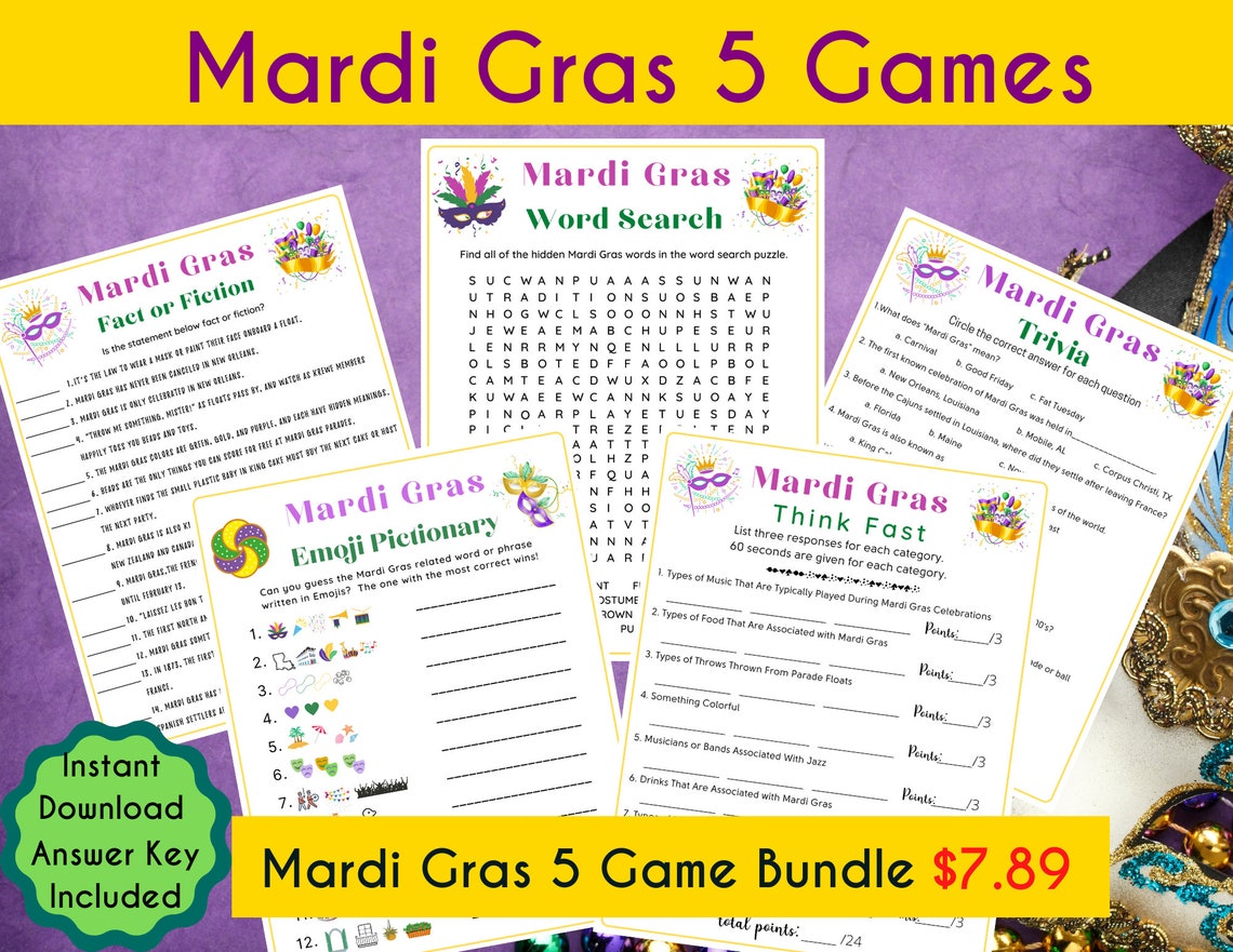Mardi Gras Word Search Game Mardi Gras Printable Game for - Etsy